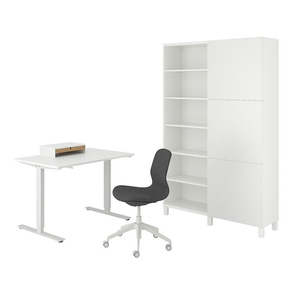 TROTTEN/LANGFJALL トロッテン/ロングフィェル / BESTA/LAPPVIKEN ベスト―/ラップヴィーケン デスク&amp;収納 コンビネーション, ＆回転チェア ホワイト/グレーホームオフィスで素晴らしい一日を過ごせる...