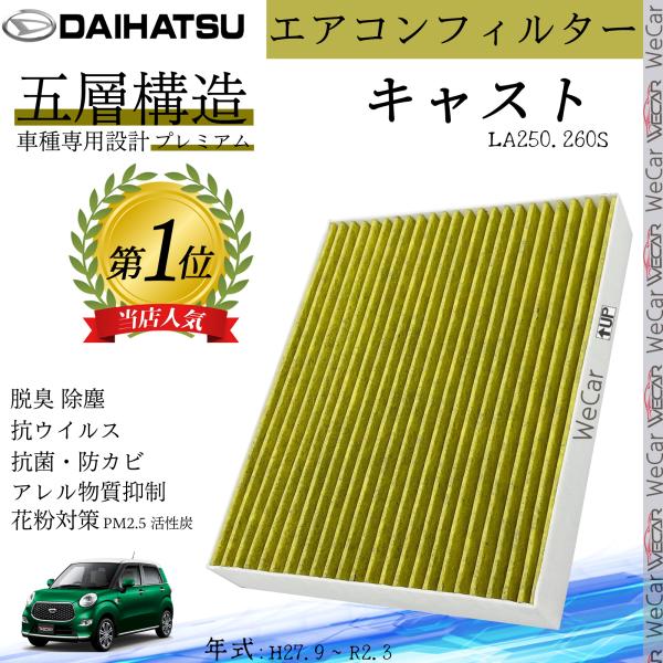 【対応車種名】 ダイハツ キャスト 【対応型式】 LA250.260S【対応年式】 H27.9 ~ R2.3 【参考純正品番】 88568-B2030. 88568-B2070【主力効果】ウイルス・花粉までブロックするプレミアムエアコンフィ...