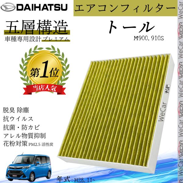 【対応車種名】 ダイハツ トール 【対応型式】 M900.910S【対応年式】 H28.11~ 【参考純正品番】 87139-52040【主力効果】ウイルス・花粉までブロックするプレミアムエアコンフィルター 【商品品質】従来品を乗り越え、5...