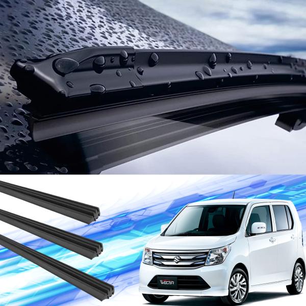 【適合車種】 スズキワゴンR・ワゴンＲスティングレー専用　 運転席・助手席・リア　3本セットです。対応年式　H24.9〜H29.1(2012.9〜2017.1)対応型式　MH34S MH44S【注意事項】※当製品は互換品の専用ワイパーゴムで...