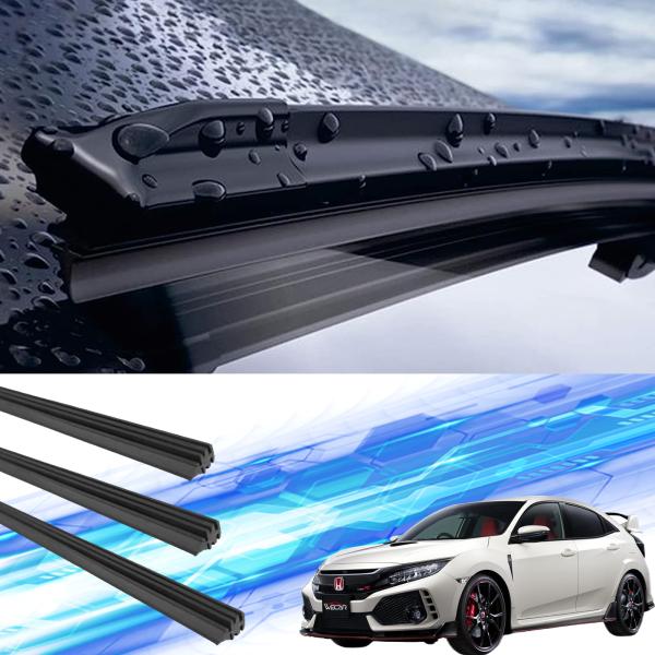 【適合車種】 ホンダ　シビック ハッチバック　（タイプRも対応）3本セットです。 対応年式：H29.9〜R3.6（2017.9〜2021.6） 対応型式　 FK7 FK8 タイプRも対応　【注意事項】※当製品は互換品の専用ワイパーゴムで、大...