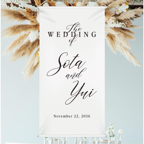 前撮り、ウェルカムスペースや高砂、フォトブースや二次会の装飾にもなる存在感あるウェディングタペストリーです♪インパクト大な180cmサイズも可能です！印刷は専門業者様に依頼するので綺麗な仕上がりです。━━◆背景色、文字・色の変更可◆━━ご希...
