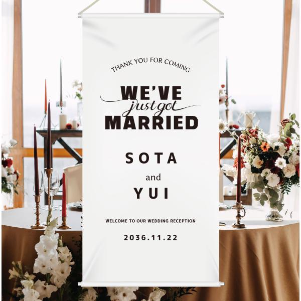 前撮り、ウェルカムスペースや高砂、フォトブースや二次会の装飾にもなる存在感あるウェディングタペストリーです♪インパクト大な180cmサイズも可能です！印刷は専門業者様に依頼するので綺麗な仕上がりです。━━◆背景色、文字・色の変更可◆━━ご希...