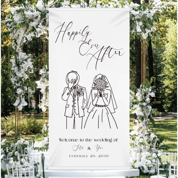 前撮り、ウェルカムスペースや高砂、フォトブースや二次会の装飾にもなる存在感あるウェディングタペストリーです♪インパクト大な180cmサイズも可能です！印刷は専門業者様に依頼するので綺麗な仕上がりです。━━◆背景色、文字・色の変更可◆━━ご希...