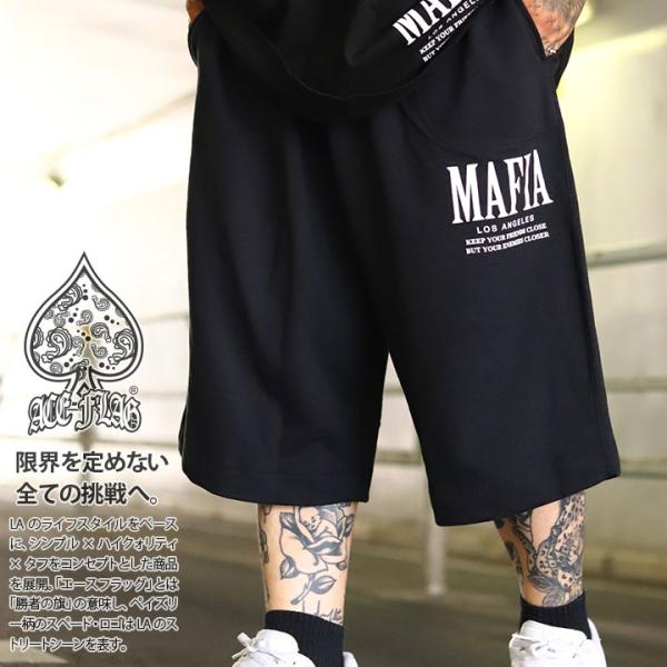 バイヤー推薦！2025年新作最新のHIPHOP &amp; ブラックカルチャーを発信している、ストリート系ブランドのACEFLAGからおしゃれなスウェットハーフパンツが入荷！マフィアの名言をドロップした、ショート丈のスウェットパンツ。全１色...