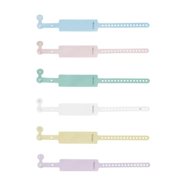 【特長】●用途に合わせて自由に、油性マジック・ボールペンでバンドに直接記入できます。●ホック式で簡単に留めることができ、一度留めると外れません。●肌に違和感を与えない柔らかな素材を使用。【品番、カラー】MY-7002AS　スカイブルーMY-...