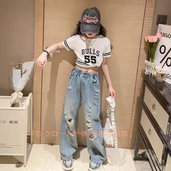 キッズ ダンスデニムパンツ ダメージパンツ ジーンズ キッズ 長ズボン 韓国 ジャズダンス ヒップホップ k-popHIPPOP チアガール 子供服 女の子 発表会 応援団 演出服 普段着 ステージ衣装 大きいサイズ 120 170キッズ ...