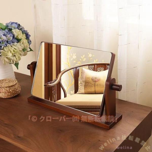 【商品名】　卓上ミラー 木製 鏡 大きい スタンドミラー 卓上 木 化粧ミラー 36*22*8cm 化粧鏡 メイクアップ・化粧用 360度回転 卓上鏡  【商品説明】　・【回転調整設計】360°回転できる高精細ミラーでもあるということで，さ...