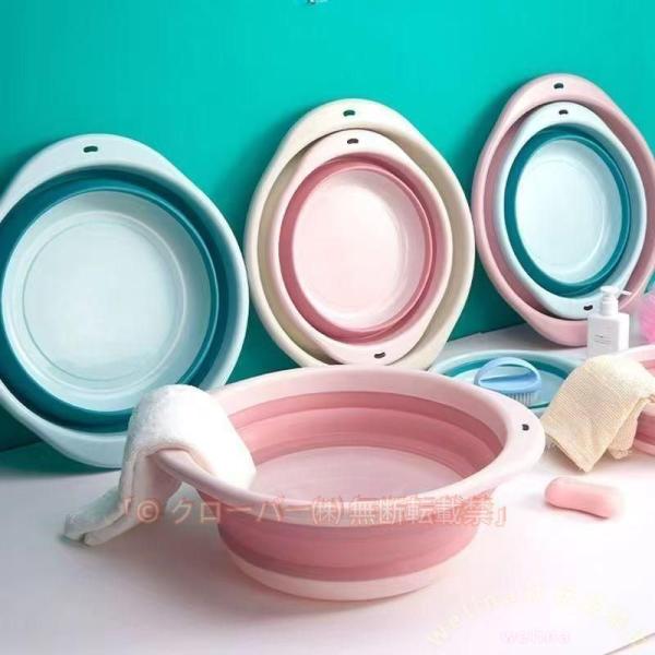 簡単に折り畳みができる便利なシリコン洗面器。使わないときにはたたんで重ねて置いたり、吊るしたり収納に困りません?キッチンでの洗い桶として、お掃除用のバケツとしてなどアイデア次第で用途色々☆※ラウンド形S?Mサイズの販売ページです。サイズにつ...