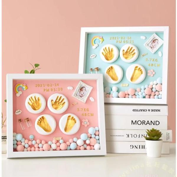 ベビーフレーム 手形 足形 赤ちゃん フォトフレーム 置き掛け兼用 無毒で安全 出産祝い 内祝い ベビー記念品  ベビーレジストリ 無垢材フレーム
