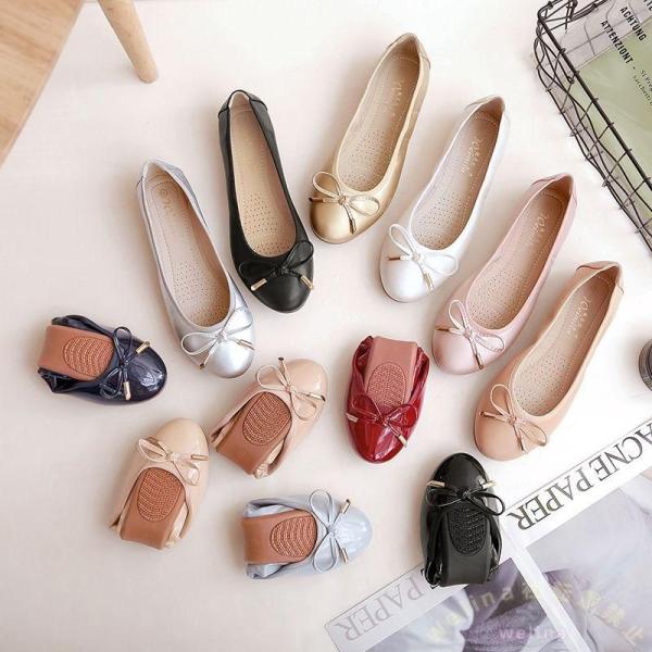 携帯シューズ 携帯スリッパ おりたたみパンプス 折り畳みシューズ 携帯用スリッパ フラットシューズ おしゃれ ポケッタブルシューズ ローヒール 携帯用シューズ レディース 折りたたみパンプス 袋 フラット パンプス ぺたんこ 靴●便利なこと...