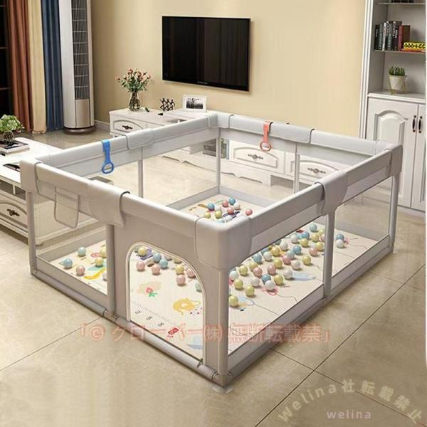 ベビーサークル メッシュ 四角 200cm×180cm 約2畳 通常サイズ ハイタイプ ファスナー扉付き