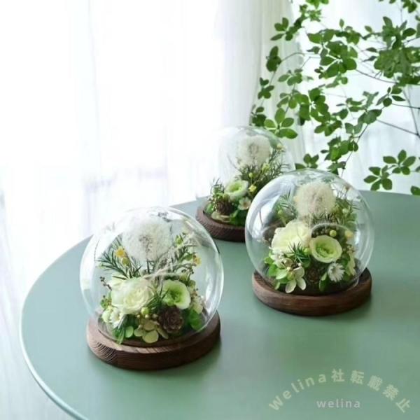 ??【サイズ】：直径12cmX高さ12cm　　??【花材】：最高級のプリザーブドフラワー（タンポポ）を使用しています（品質保証）　ポット：ガラス　 台座：天然木??【付属品】：(1)安心してご注文して頂きたいから、ラッピング?手提げ袋?メッ...