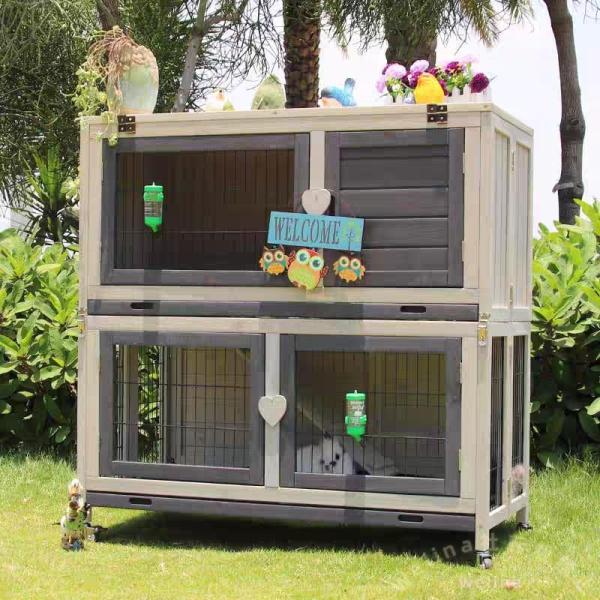 猫かご 家庭用屋外ペット ヴィラ ウサギ ケージ ウサギの家 2 階建てのヴィラと独自の滑車 猫小屋ペットの別荘 (Color : White)