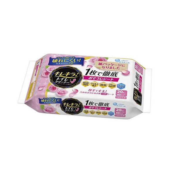 大王製紙 キレキラ！ トイレクリーナー 1枚で徹底おそうじシート ハッピーローズ つめかえ用 (10枚×2パック) 詰め替え用 トイレ用　JANコード：4902011736823　