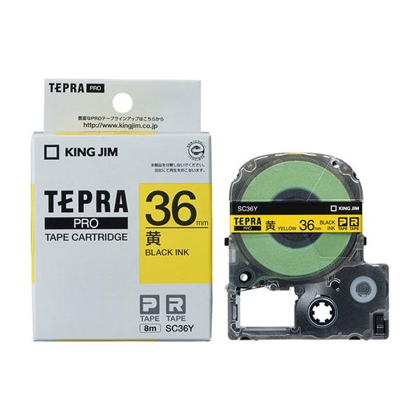 キングジム　テプラPRO専用カートリッジSC36Yイエローラベル　黒文字幅：36mm長さ：8m