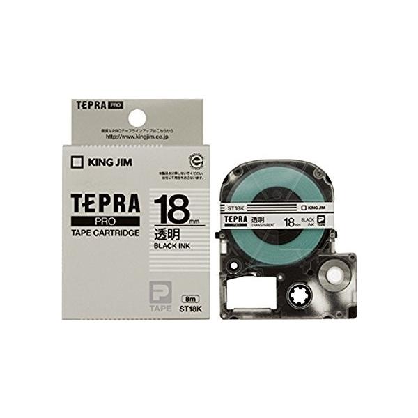 キングジム　テプラPRO専用カートリッジST18K透明ラベル黒文字幅：18mm長さ：8m