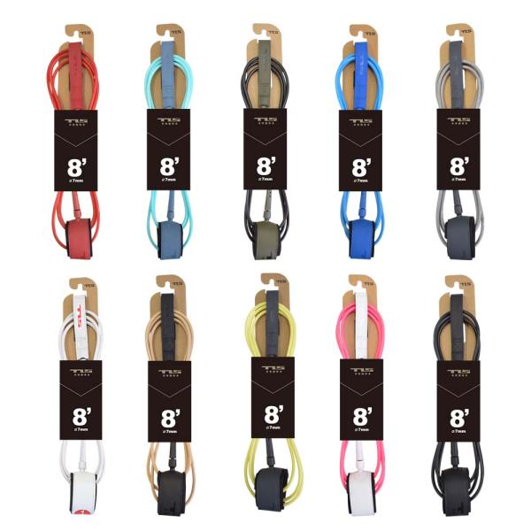 【TLS FIVE STAR LEASH 8ft x 7mm】8ft前後のボード向きリーシュコードファン・ソフト・ミッドレングスボードなどダブルロックシステム（２種類のベルクロ）：より外れにくく、またベルクロの消耗を防ぐLENGH：8ft(...