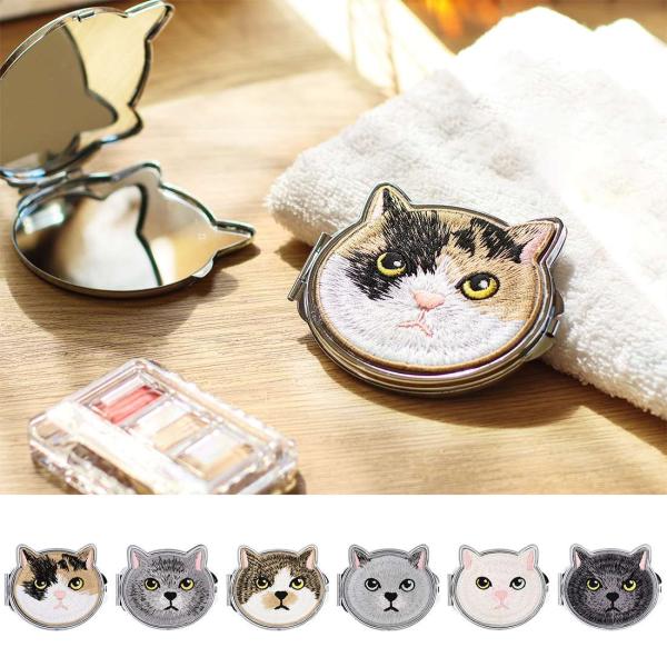 受注生産の為、キャンセル変更ができません。最低で発送までに1週間はかかります。社内工房で刺繍しました！お化粧直しにちょうどいいコンパクトミラー持っているだけで気分が上がる、可愛い猫ちゃん刺繍のコンパクトミラーです。。※拡大鏡は付いていません...