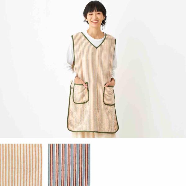 ボア付きのあったかエプロン寒い日の家事に、ボア付きがうれしいエプロンです。一見シンプルに見えますが、柄のかすれ具合やズレなど、手作業ならではの味わいがあたたかみを感じられるブロックプリントでプリントされたこだわりのストライプ柄。便利なポケッ...
