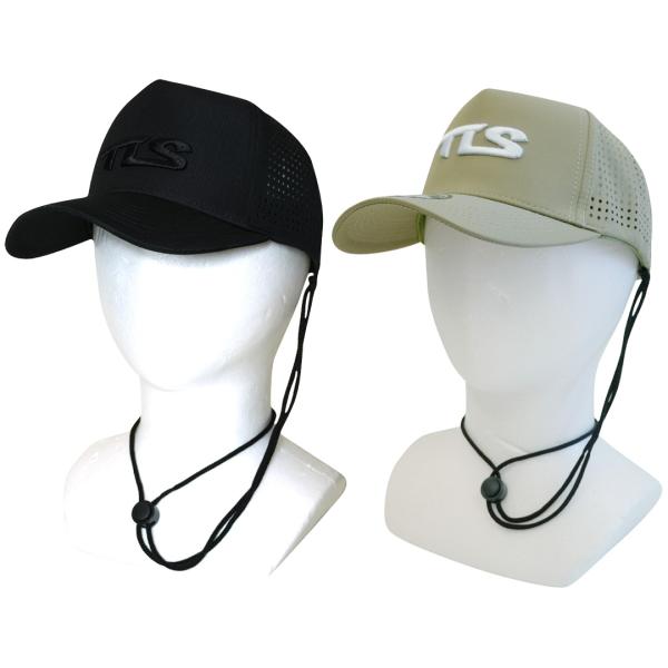 【 TLS SURF CAP（ツールス サーフキャップ）】■ 仕様・おでこに当たるバンド部分に吸水速乾メッシュ素材・水陸両用・落下防止のリーシュ付き・フリーサイズ・簡単サイズ調整可能なスナップボタン仕様・サビに強い金具を採用