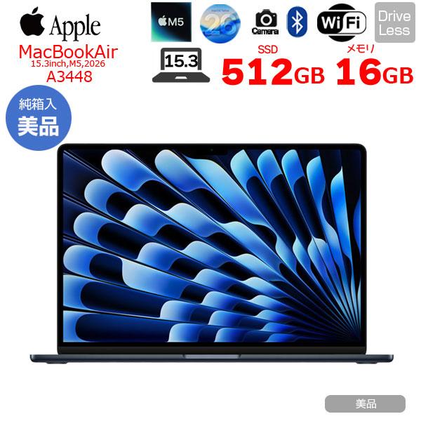 2026年製　M5チップ搭載MacBook Air の15.3インチモデル美品が入荷しました！「M5」チップを採用し、Liquid Retinaディスプレイを搭載した15.3型。10コアCPU / 10コアGPU / 16GBメモリ / 5...