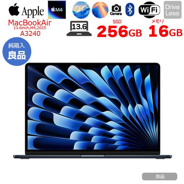 2025年製　M4チップ搭載MacBook Air の13.6インチモデルミッドナイト美品が入荷しました！「M4」チップを採用した13.6型10コアCPU、8コアGPU、16GBメモリ、256GBSSDを搭載し、快適な動作が可能です。■中古...