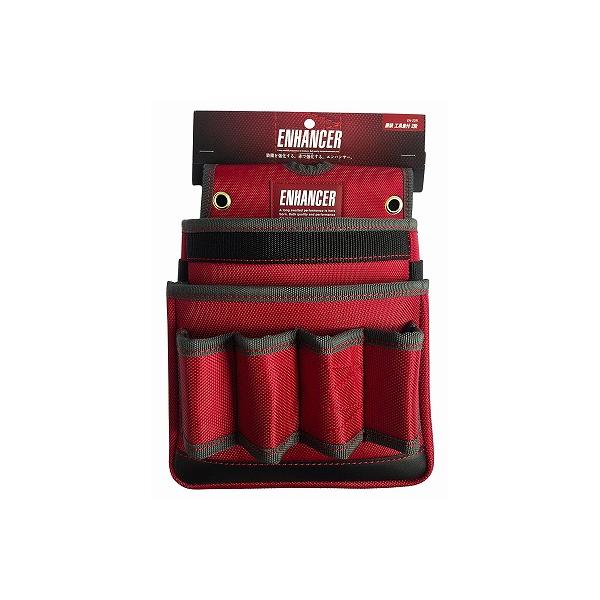 ENHANCER 腰袋 工具差付 2段 EH-22Rハリとコシがあるバージン材のスポンジに摩擦や破れに強い1000デニールのポリエステル生地を貼り合わせた、ヘタリに強いプロ仕様の腰袋です。 エンジ色にグレーの縁取りテープ、メタルパーツにゴー...