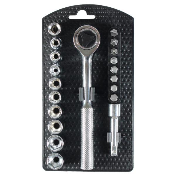 【特長】さまざまなシーンで使えるソケット＆ビットセット20pc。保管トレー付で、ソケットとビットセットすべてを収納することができる。【用途】バイク・車・DIY・ガーデニングなどさまざまなシーンで使用できます。【注意事項】必要以上の力を加えな...