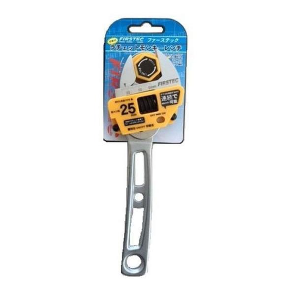 ラチェット機構で作業性が向上。【特長】・ラチェット式によりボルトにはめたままアゴが開閉、連続で締め付け可能・オンオフ切替スイッチでアゴの固定もできます。・便利な目盛り付き・重量：360g