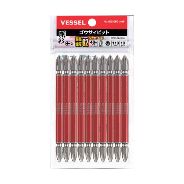 刃先：+2全長：110mmシャンク径：6.35mm入数：10本材質：ダイハード鋼(硬度HRC62)六角面すべてにカラー印刷をしており、塗装品のようなにじみがなくシャープなエッジです。ビット材はダイハード鋼（最高硬度HRC62）を使用していま...