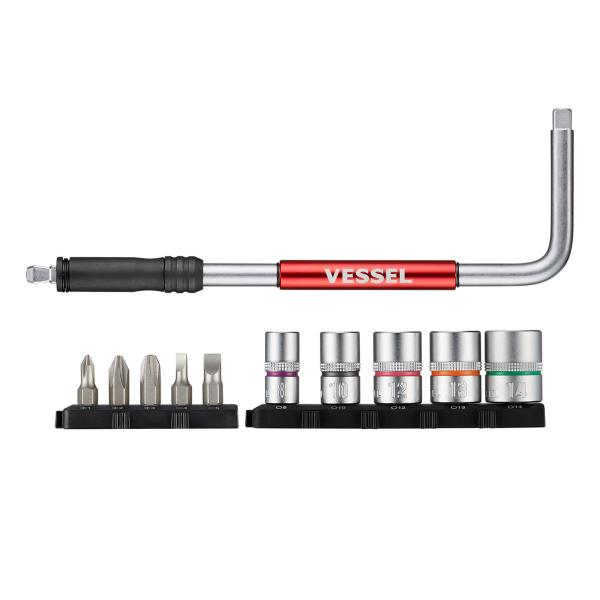 【特長】前にスライドでビット、後ろにスライドでソケット、ソケットもビットも使える２ＷＡＹチャック。首振りドライブ＆回転グリップで軽快に早回し。本締めは短軸側で。【用途】各種整備、組立・分解、一般作業に。【セット内容】スピードＬハンドル（H6...