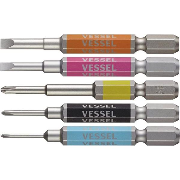 ●精密ビット5本組セット。●プラスのビットは強くてしなやかなダイハード鋼採用。●サイズで色分けわかりやすい。剛彩ビットのために開発した印刷機により六角面すべてにカラー印刷。塗装品のようなにじみがなくシャープなエッジでVESSELロゴもクリア...