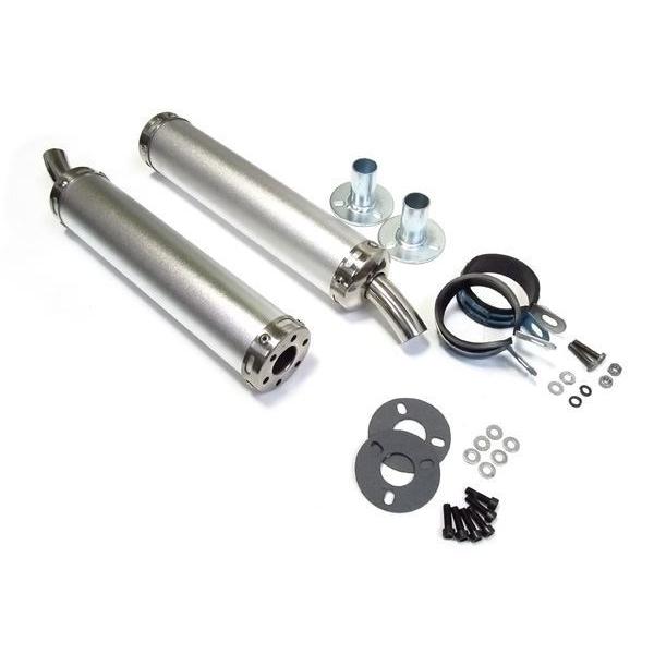 新品 NSR250R MC18 MC28 アルミ サイレンサー 左右セット ラメ入【適合車種】NSR250R MC18 MC28 【サイズ】全長：355mm　外径：60mm　差込内径：25mm　出口径：21mm【材質】アルミ内部構造：ストレ...