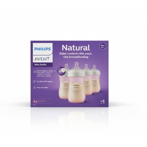 ・フィリップス アベント ナチュラル ベビーボトル（ナチュラルレスポンス乳首付き）ティール 260ｍｌ × 4本セット/ピンクカラー・1ｍ+/1か月ごろから（アメリカに合わせているので３か月ごろからもよいです）・乳房に近いワイド形状/空気の...