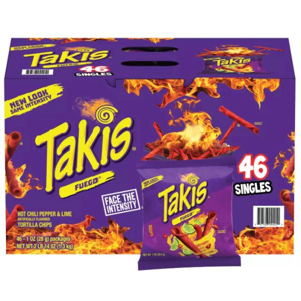 ・おやつに、おつまみに、サラダフレーク用に・辛くてしょっぱくすっぱくてとてもおいしいです！・辛いのが好きな方にはピッタリ！・やみつきになるおいしさ◆ブランド 　　　Takis◆容量　　　　　46個入り　◆原材料・コーンマサ粉（石灰処理済み）...
