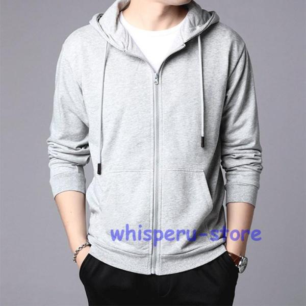 パーカー スウェット ライトアウター メンズ ジップアップパーカー 長袖 薄手 秋 トップス フード付き おしゃれ【品 番】enli01【カラー】ブラック、グレー【サイズ】2XL（日本M相当）、3XL（日本L相当）、4XL（日本XL相当）、...