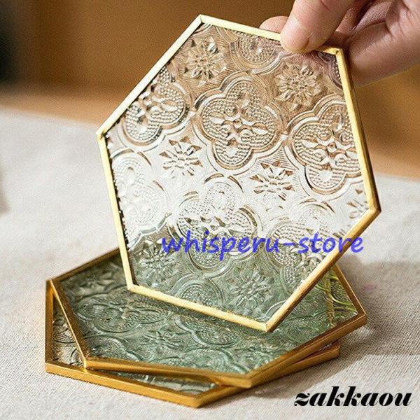 コースター おしゃれ 北欧 キッチン オシャレ ギフト プレゼント gift プチギフト 誕生日祝い 新築祝い 引越し祝い 六角形 クリア 両面デザイン 来客用 テーブルコーディネート クリア ゴールドフェミニン 清潔感 モダン モノトーン...