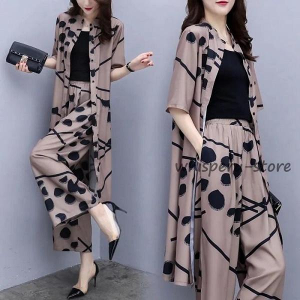 セットアップ 上下セット カーディガン レディース 夏 涼しい ワイドパンツ パンツ 半袖 ボトムス お洒落 カジュアル【品   番】haohout55【カラー】図色(カーディガン＋パンツ)【サイズ】M L XL 2XL【素   材】ポリエ...