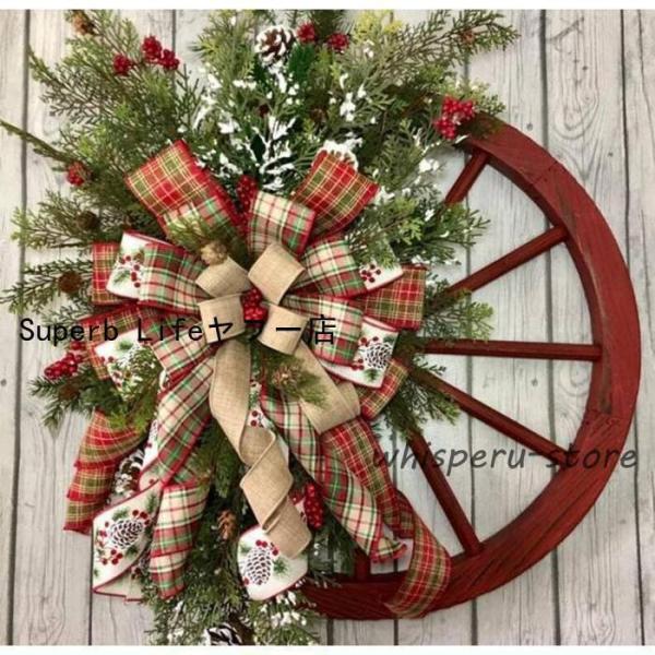 クリスマス リース デコレーション クリスマス リース リスマス ちょう結び リース 秋 リース 玄関 ドア用 木製 リース 屋内 屋外用 【サイズ】F45*45cm【カラー】図色1.赤い弓のクリスマスリース：レトロな赤い弓のクリスマスリー...