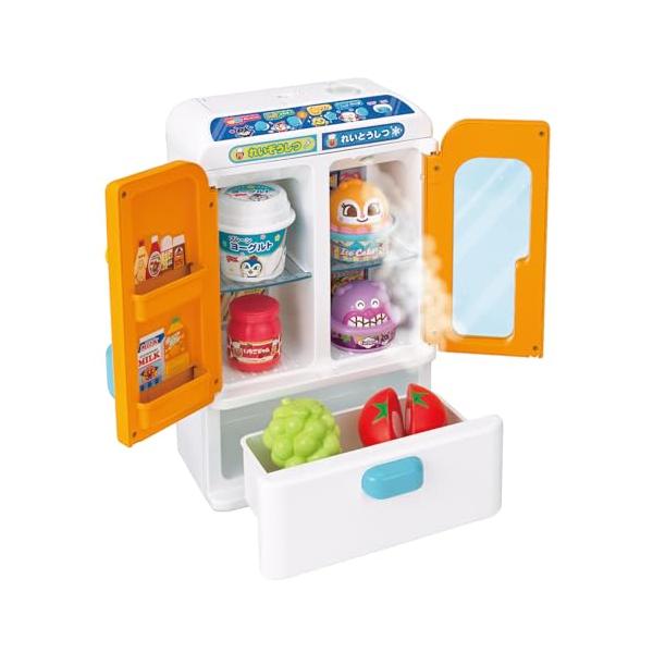 セット内容: 本体 ひきだし 棚板2枚 マスカット トマトトントン ドキンちゃんアイスケーキ ケーキスタンド ばいきんまんアイス ヨーグルト いちごジャム スポイト・電池使用: 単3×3本(別売)・対象年齢: 3才以上・ST取得あり・(c)...