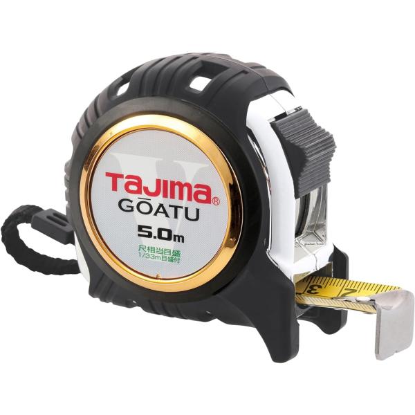 ABSボディをスリットを刻んだアーマードケースでカバー。万一の落下などの衝撃から本体を守ります。爪を保護するフックガードバンパー付。テープ長さ5m、剛厚 スチールテープ、テープ幅 25mm ロックタイプ尺相当目盛付、メートル目盛JIS一級、...