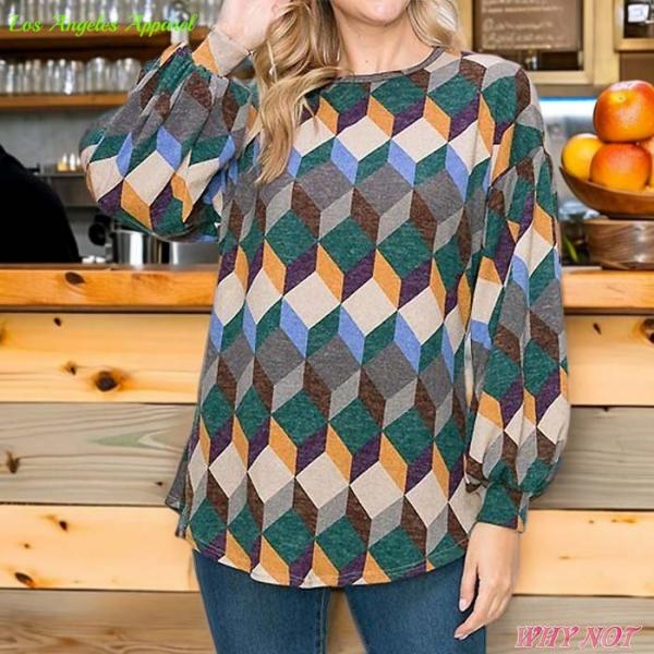 :::::: ロサンジェルス アパレル ::::::インポート from LA, USAラウンドネックニットトップスバブルスリーブゆったりデザインオーバーサイズジグザグシェブロン柄起毛素材ストレッチ参考）モデルは約170cm、Sサイズを着用...