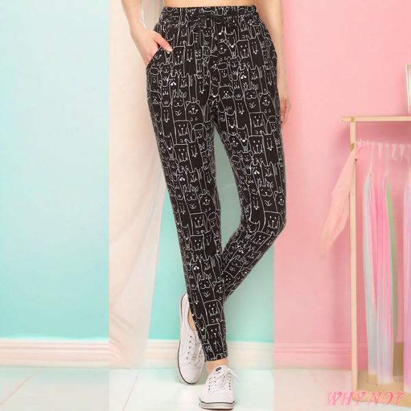 :::::: ロサンジェルス アパレル ::::::インポート from LA, USAリラックスやわらか薄手ジョガーパンツウエストひも＆ゴムポケット付モノトーンのワンちゃんいっぱいストレッチポリエステル素材参考：モデルは170ｃｍLAブラ...