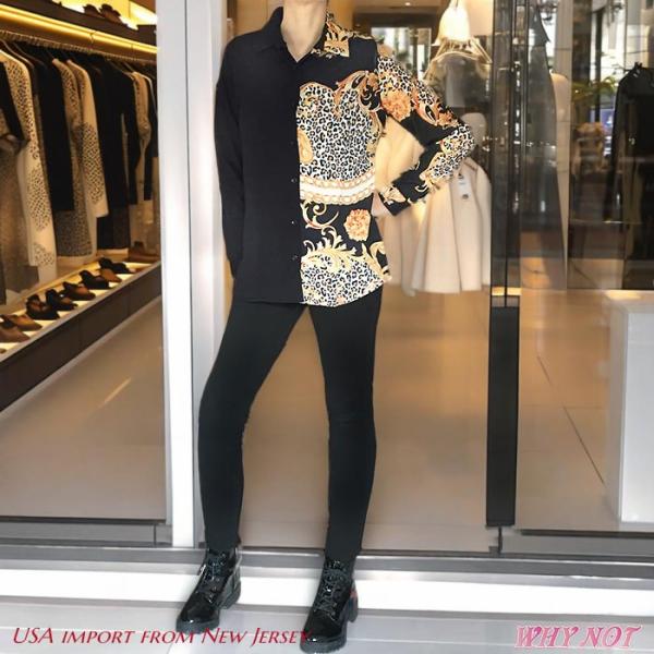 ::::::  From New Jersey  ::::::USインポート商品アメリカ東海岸から直輸入ヨーロピアンテイスト長袖ボタンブラウスハーフプリントブラックと白系レパードとボタニカル柄USブランド　Polo BonettaMade ...