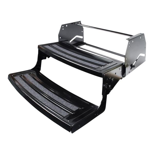 商品名:  Lippert Radius 24" Double Manual RV Step Assembly, 8" Rise, 300 lbs. Anti-Slip Steps, Compact One-Hand Expand or C...