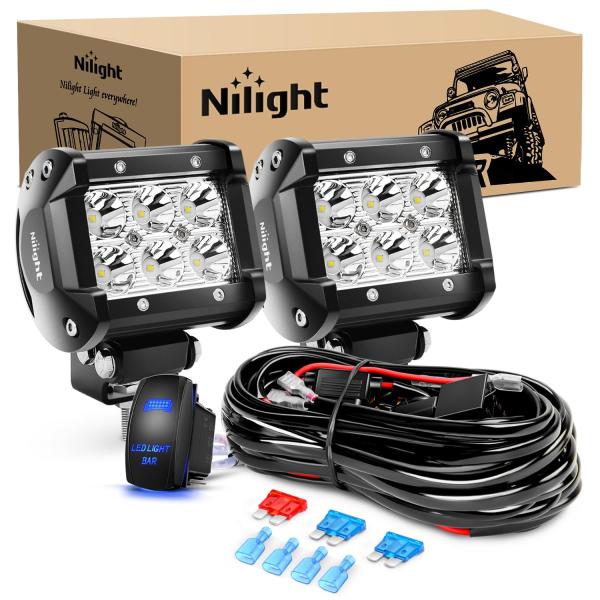 商品名: ZH127 4" 2PCS 18W Spot Road 12V 5Pin Rocker Switch LED Light Bar Wiring Harness Kit, 2 Years Warranty Nilight LED L...