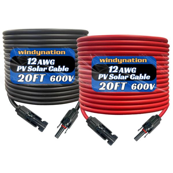 商品名: WindyNation 12ゲージ 12AWG ペア 20フィート ブラック + 20フィート レッド ソーラーパネル 延長ケーブル ワイヤー ソーラーコネクタ WindyNation 12 Gauge 12 AWG Pair 2...