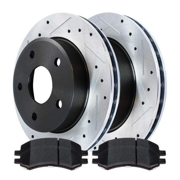 商品名:  AutoShack Front Drilled Slotted Brake Rotors Black and Performance Ceramic Pads Kit Driver and Passenger SIde Repl...