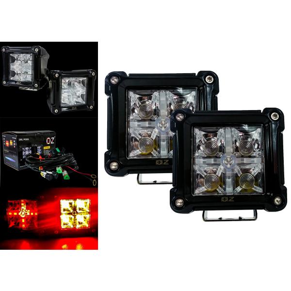 商品名: OZ-USA 3インチ デュアル強度 リアライト レッド LED POD ライト 高低配線ハーネス デュアルスイッチ ブレーキテールキューブ オフロード オートバイ ATV SUV セミトラック 重機 12V 24V OZ-USA...